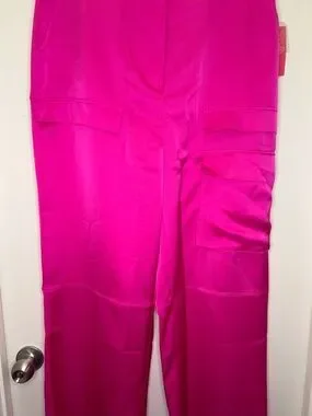 Pants & Jumpsuits | Nwt Hot Pink Satin Cargo Pants Xxl Wide Leg ...